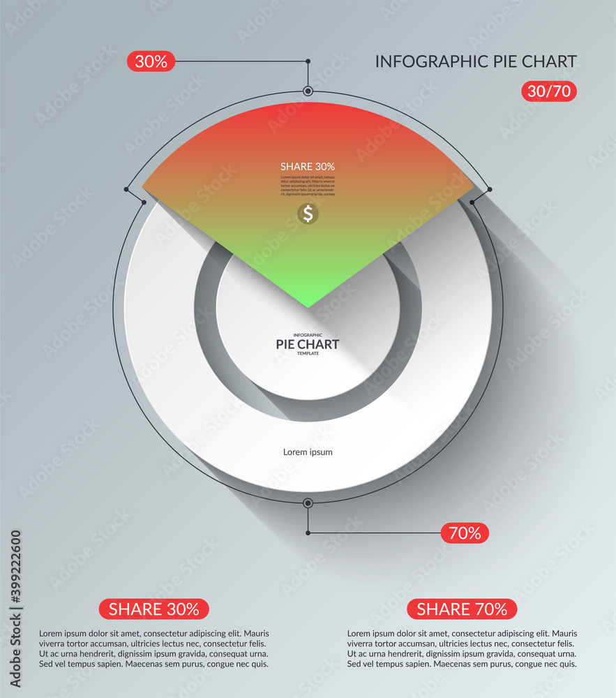 Infographic pie chart template. Share of 30 and 70 percent. Vector ...