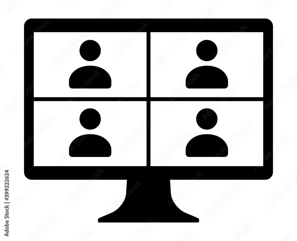 Remote work, remote learning or online video meeting with four people ...