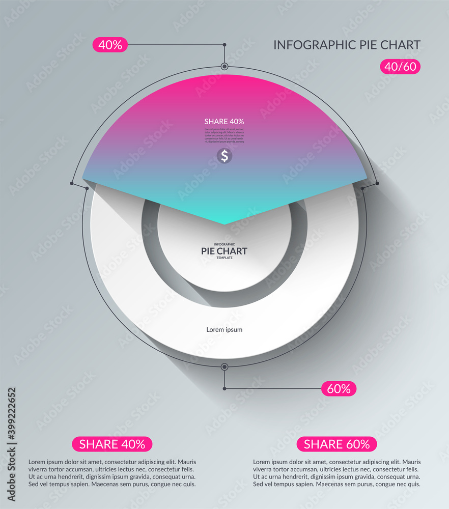 Infographic pie chart template. Share of 40 and 60 percent. Vector ...