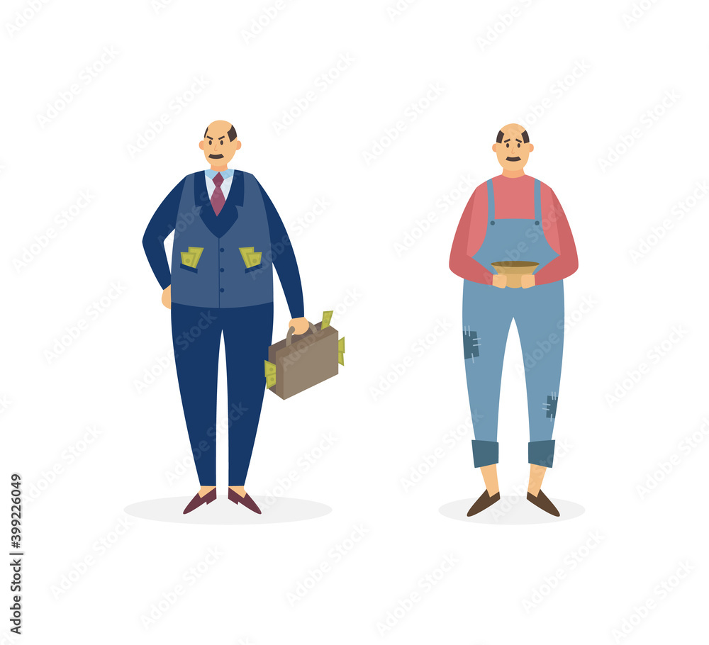 Poor and rich men cartoon characters flat vector illustration isolated ...