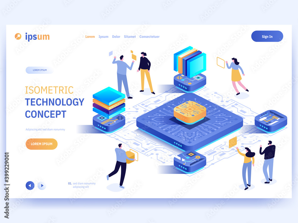 Vector Landing Page Of Isometric Technology Concept Stock Vector Adobe Stock