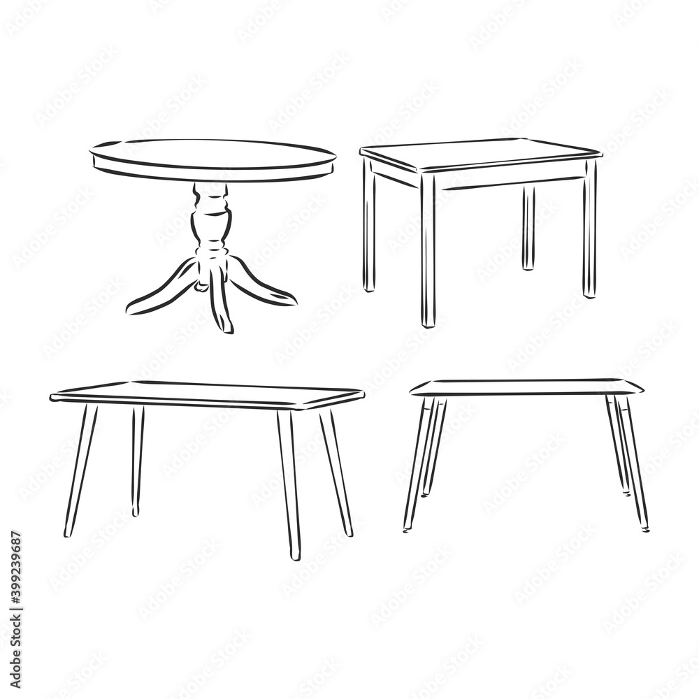 set of hand drawn tables, vector illustration. table vector sketch ...