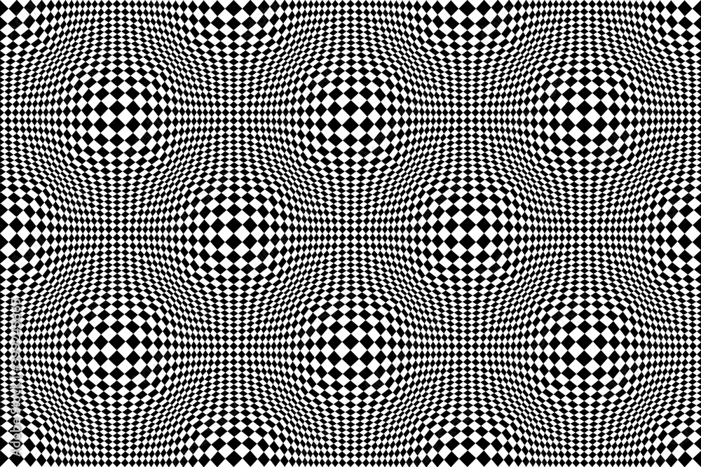 Optical illusion checkered vector abstract seamless background, black ...