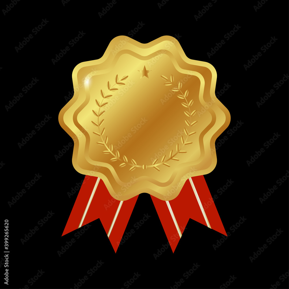 Golden stamp with ribbons isolated on white background. Luxury seal ...