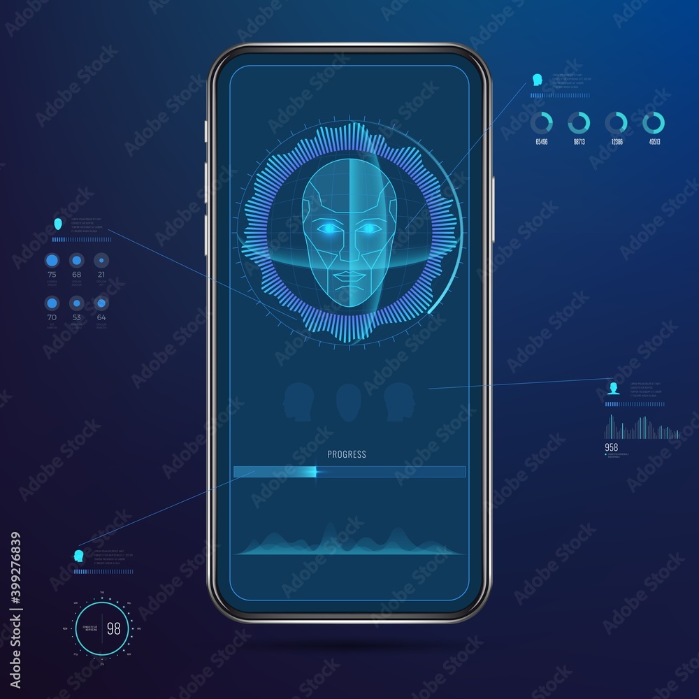 Face id. Facial recognition technology, portrait scan and identity ...