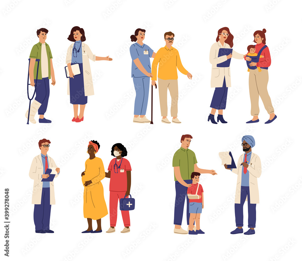 Doctor visiting. Medical help, hospital nurse caring patient. People ...