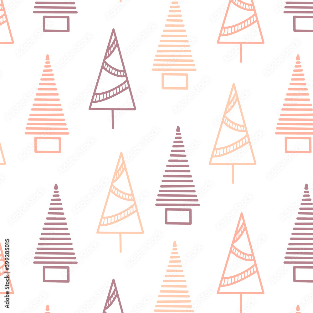 Triangle Christmas trees seamless pattern violet yellow orange pink ...