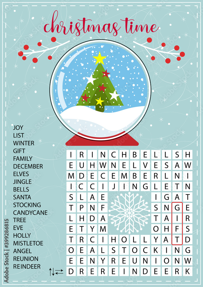 Christmas word search puzzle. Worksheet for learning english about ...