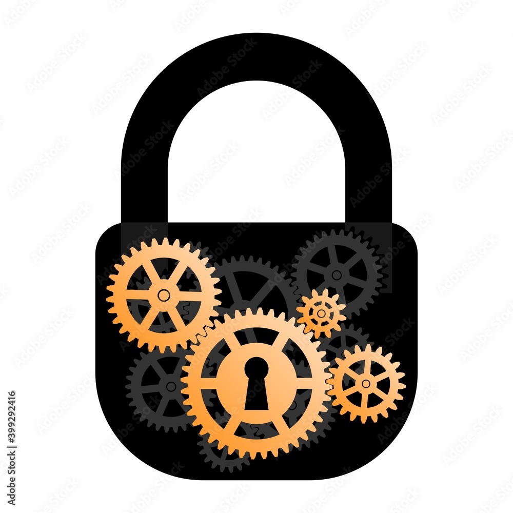 Padlock with gear mechanism inside. Vector illustration. Stock Vector ...