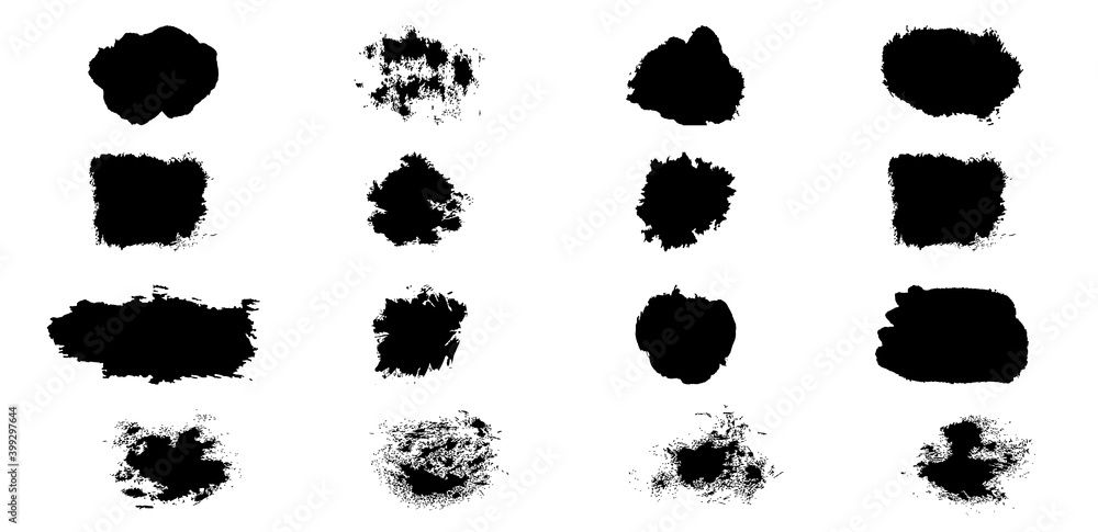 Collection of black paint ink brush stroke. Grunge ink smears and ...
