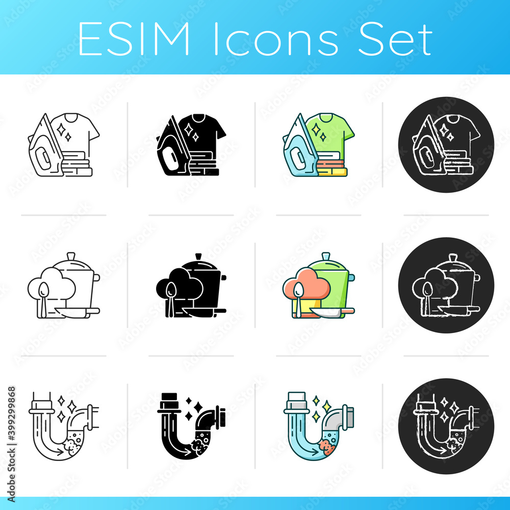 Housekeeping icons set. Linear, black and RGB color styles. Keeping ...