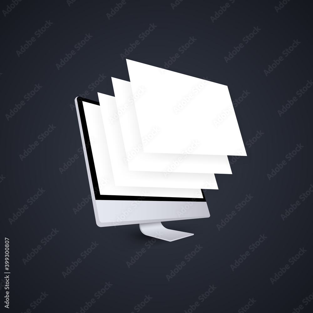 Computer monitor mockup with blank wireframing pages. Monitor ...