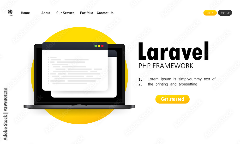 Vetor De Learn To Code Laravel Php Framework Programming Language On Laptop Screen Programming