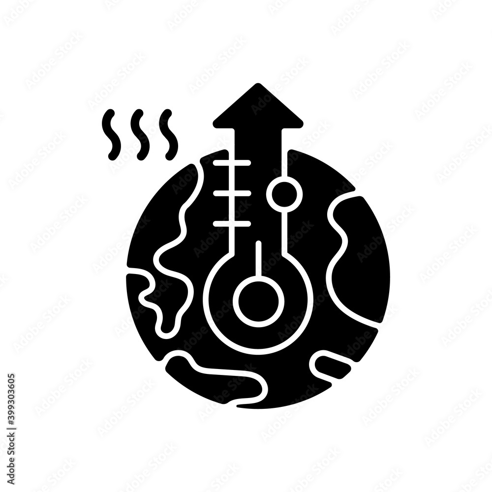 Vetor de Global warming black glyph icon. Long term heating of earths ...