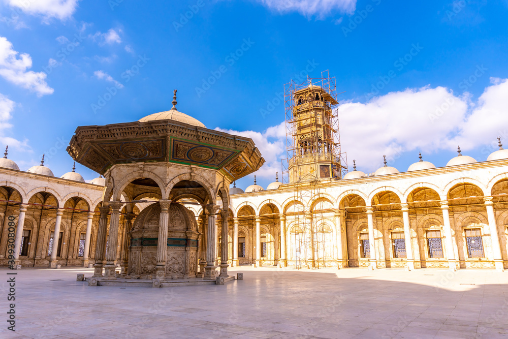 Inner courtyard of the Alabaster Mosque in the city of Cairo, in the ...
