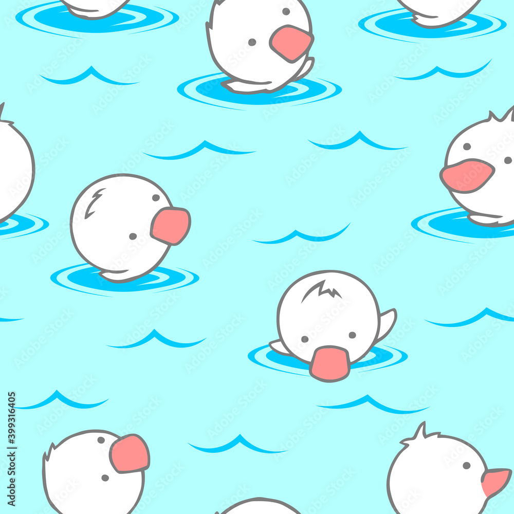 Baby goose swimming on water pattern cute doodle colorful background ...