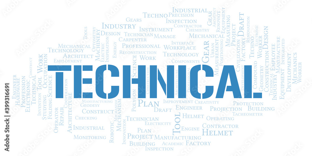 Technical typography word cloud create with the text only Stock ...