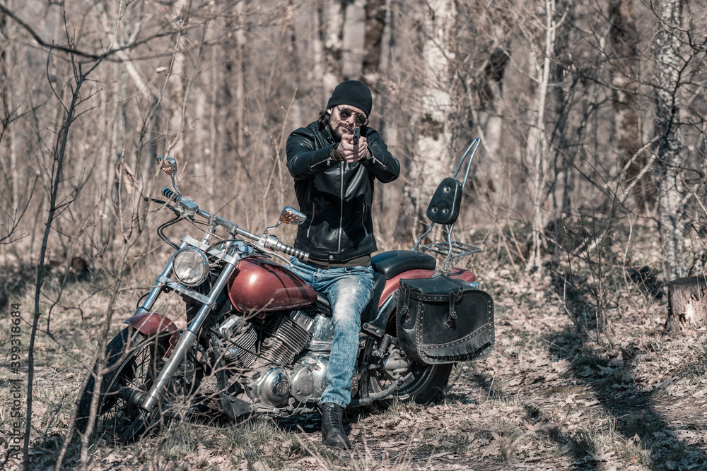 Biker portrait. Photo with a motorcycle Stock Photo | Adobe Stock