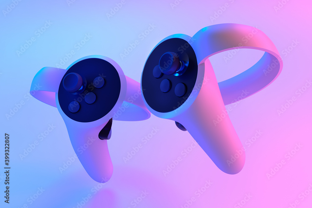 Virtual reality controllers for online and home gaming in neon lights ...