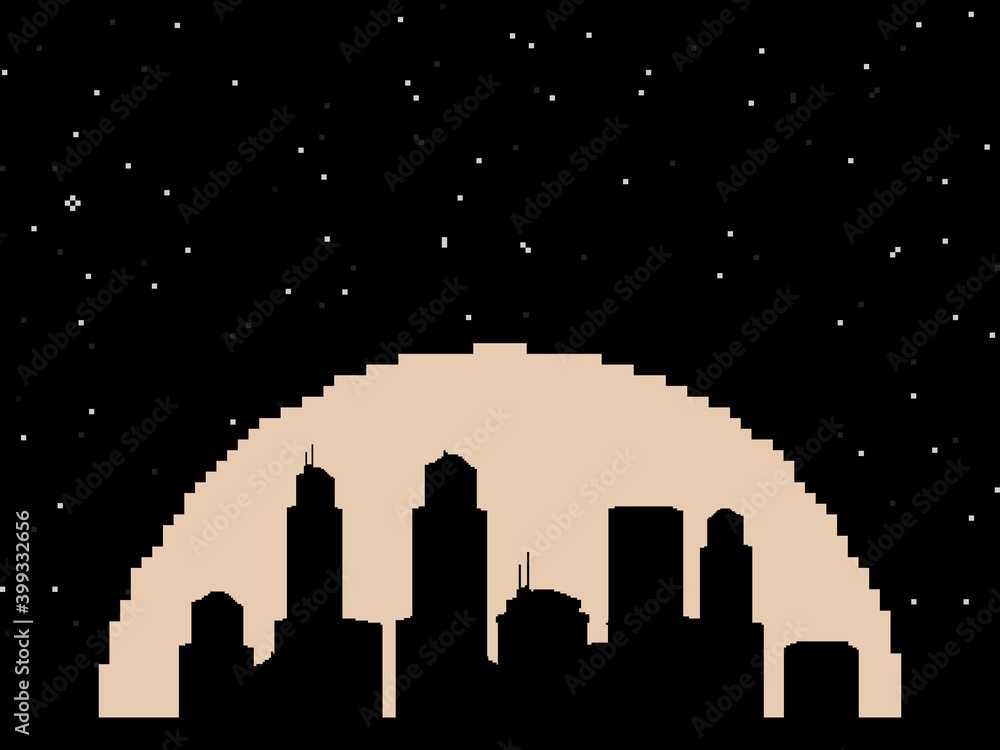 Pixel 80s Retro Wave Sci-Fi Background For game. Pixel art 8bit Stock ...