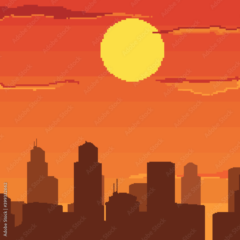 Pixel 80s Retro Wave Sci-Fi Background For game. Pixel art 8bit Stock ...