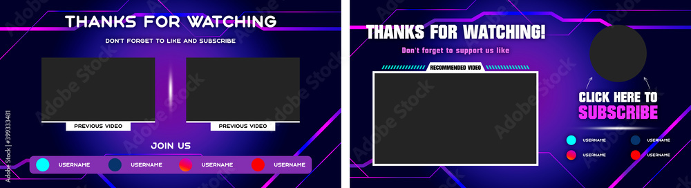 Youtube End Screen with purple design and purple lines. Youtube Video ...