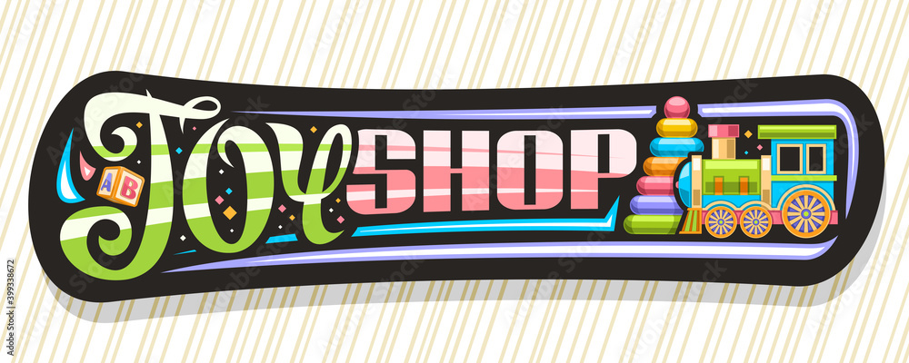 Vector banner for Toy Shop, dark sign board with illustration of kids ...