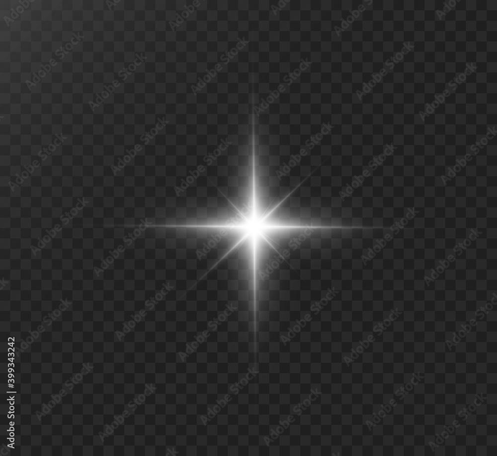 White glowing light explodes on a transparent background. Bright Star ...