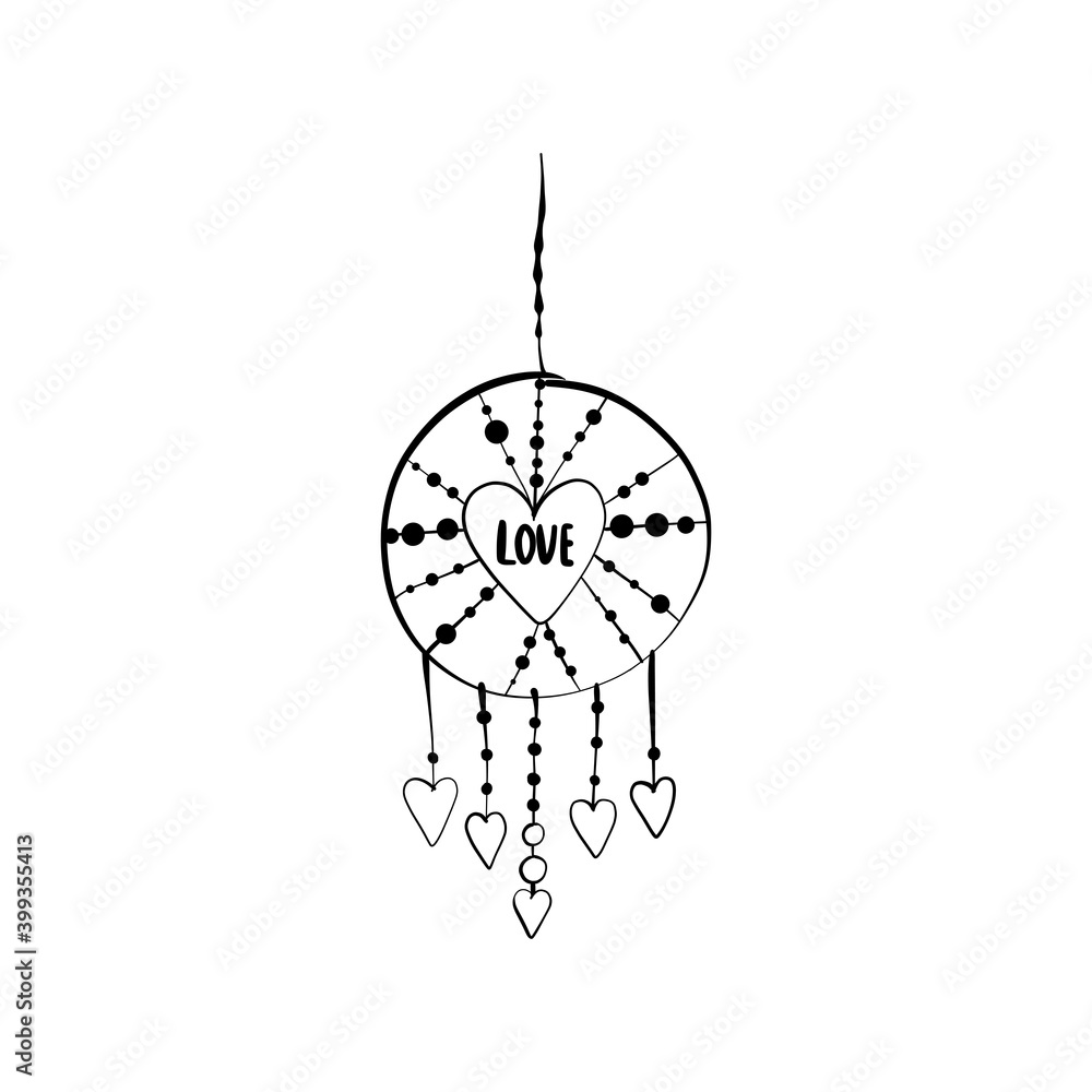 Cute dream catcher is drawn in doodle style in vector. Drawn by hand ...