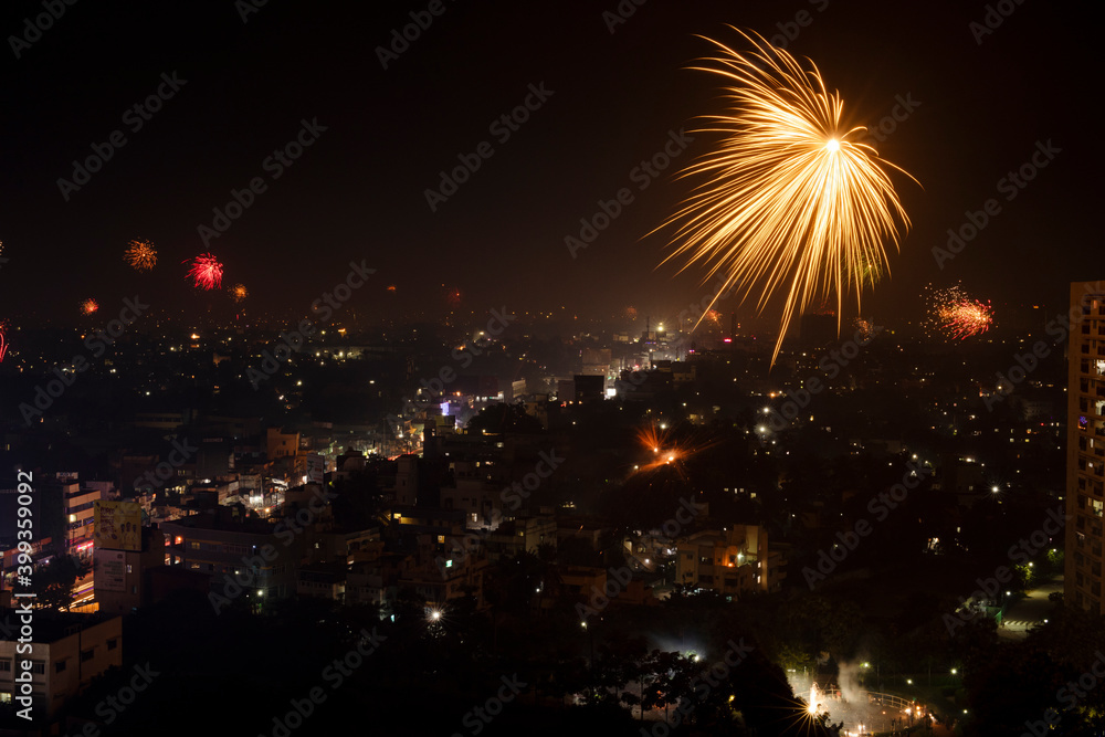 Fireworks in the Sky in Diwali Festival. Diwali is biggest festival of ...