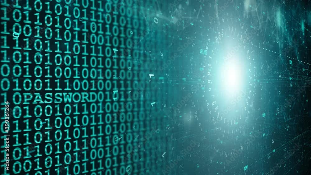 Artistic artificial intelligence 3d binary code cyberspace rotation. Animation background. Stock ...