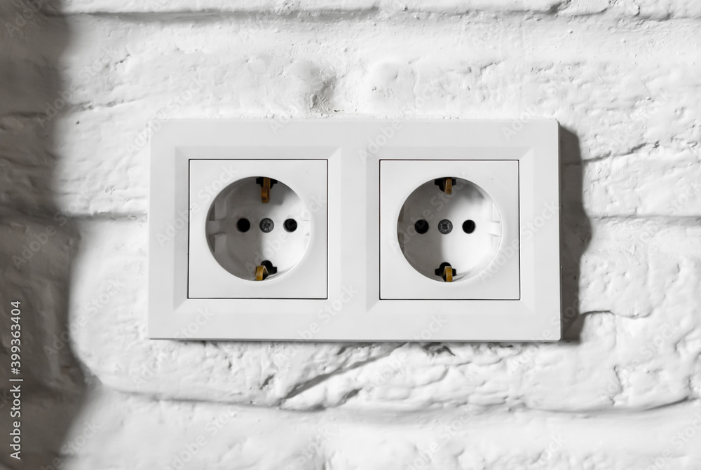 Plastic German double socket-outlets type F with grounding. Pair of ...