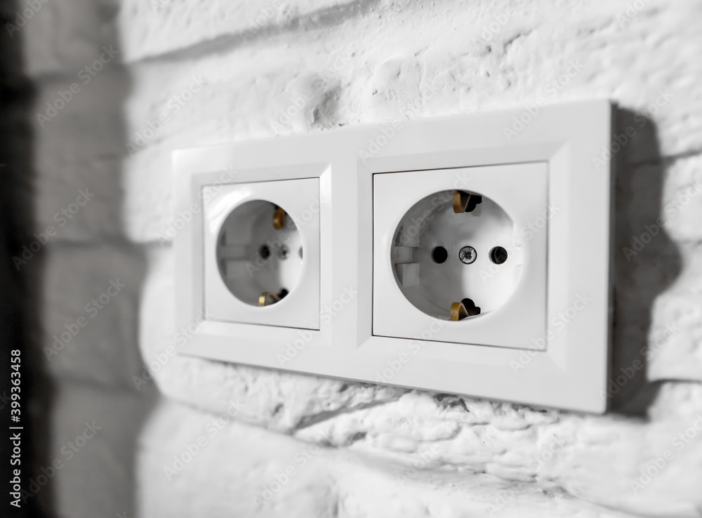 Fotografia do Stock: Plastic German double socket-outlets type F with ...