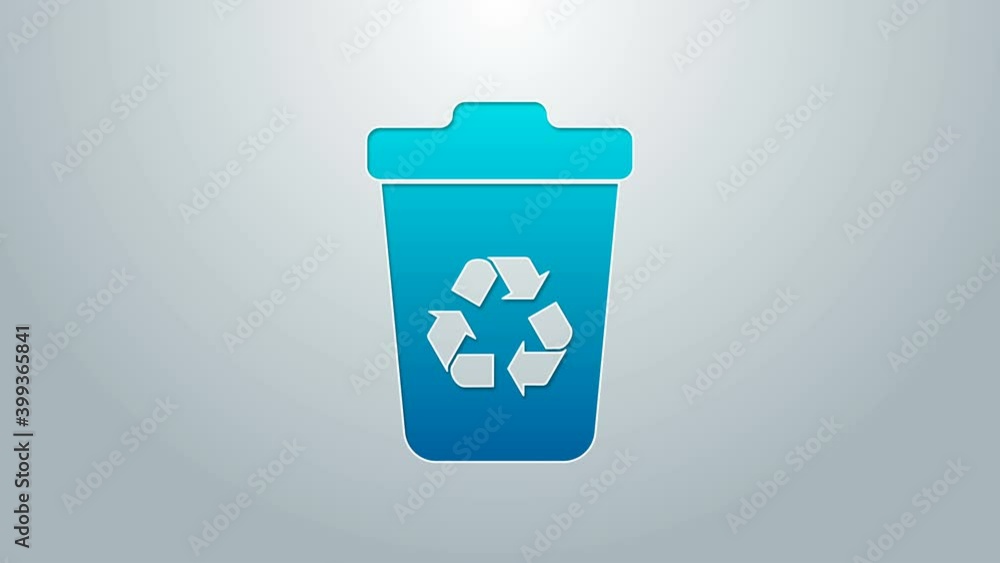Blue line Recycle bin with recycle symbol icon isolated on grey ...