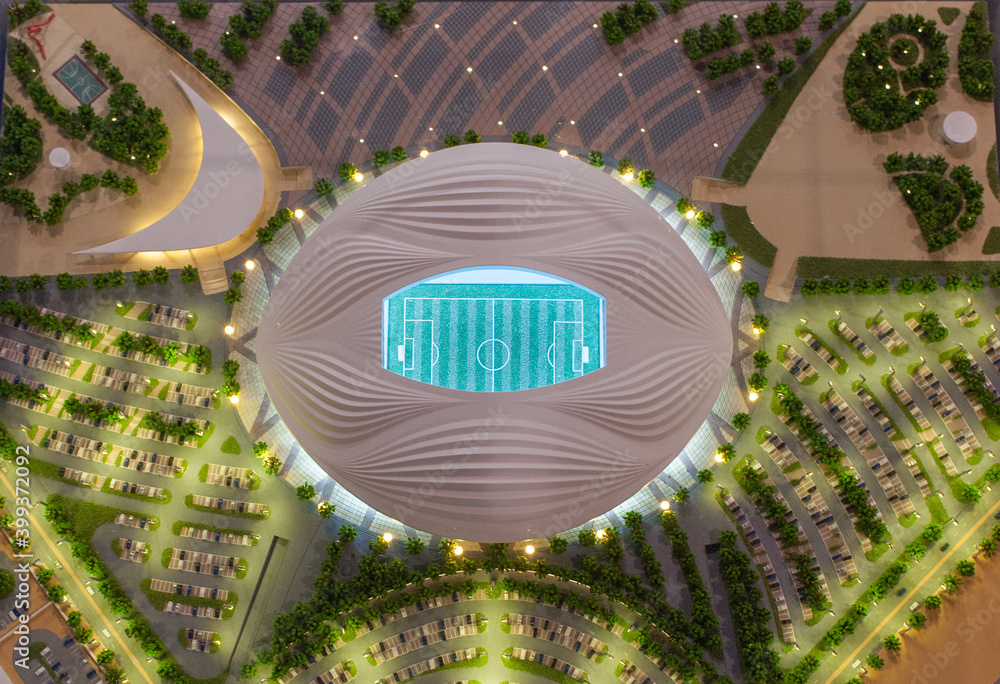 December 4, 2017 Moscow, Russia. The mock-up of the Al Wakrah Stadium ...