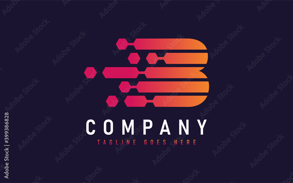 Abstract Initial Letter B with Digital Tech Concept Logo Design. Usable ...