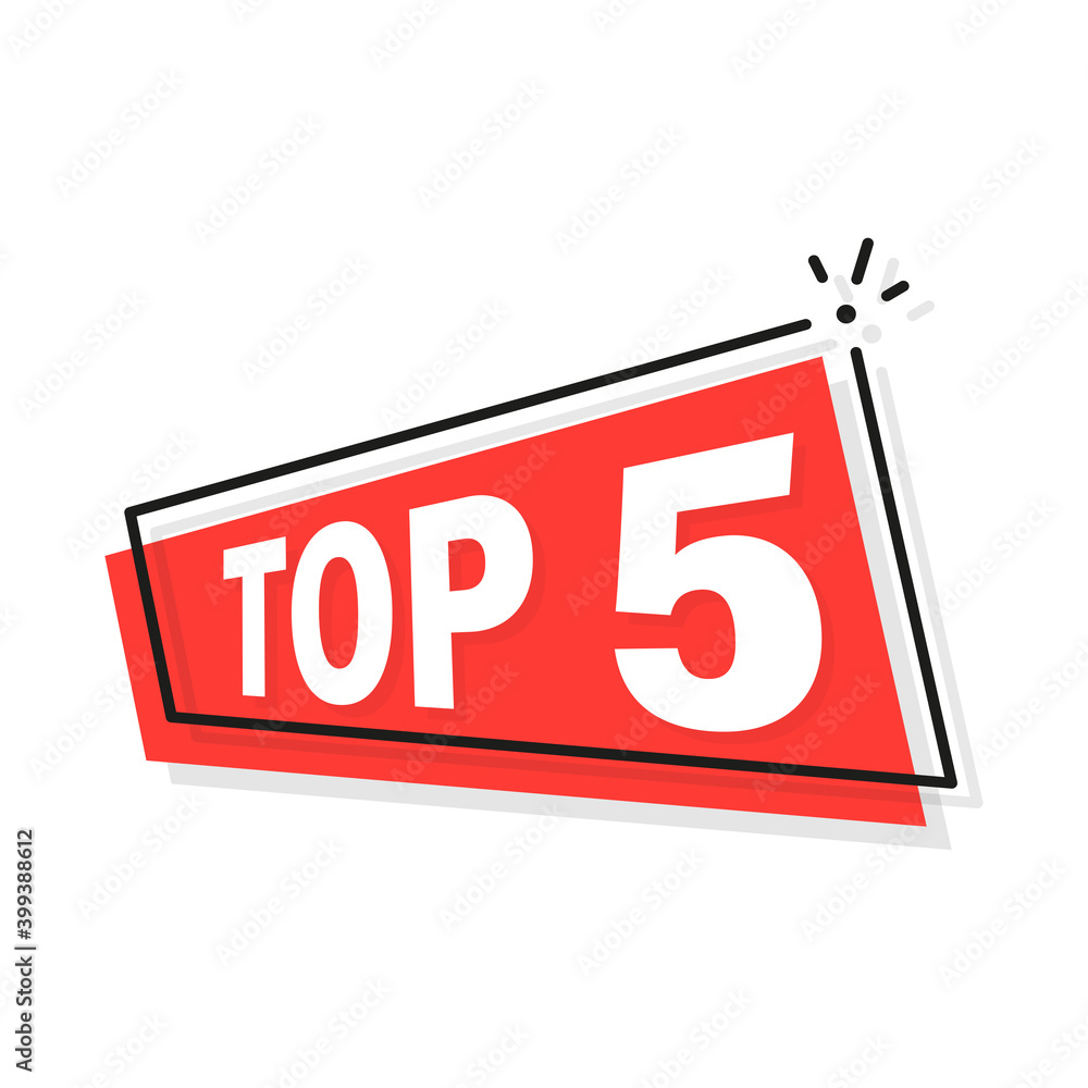 Top 5. Red button. Flat vector illustration on white background. Stock ...
