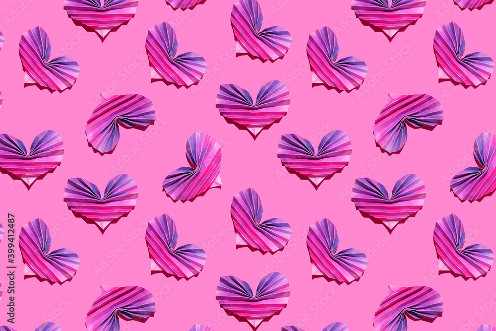 Pattern of pink and purple origami hearts Stock Photo | Adobe Stock