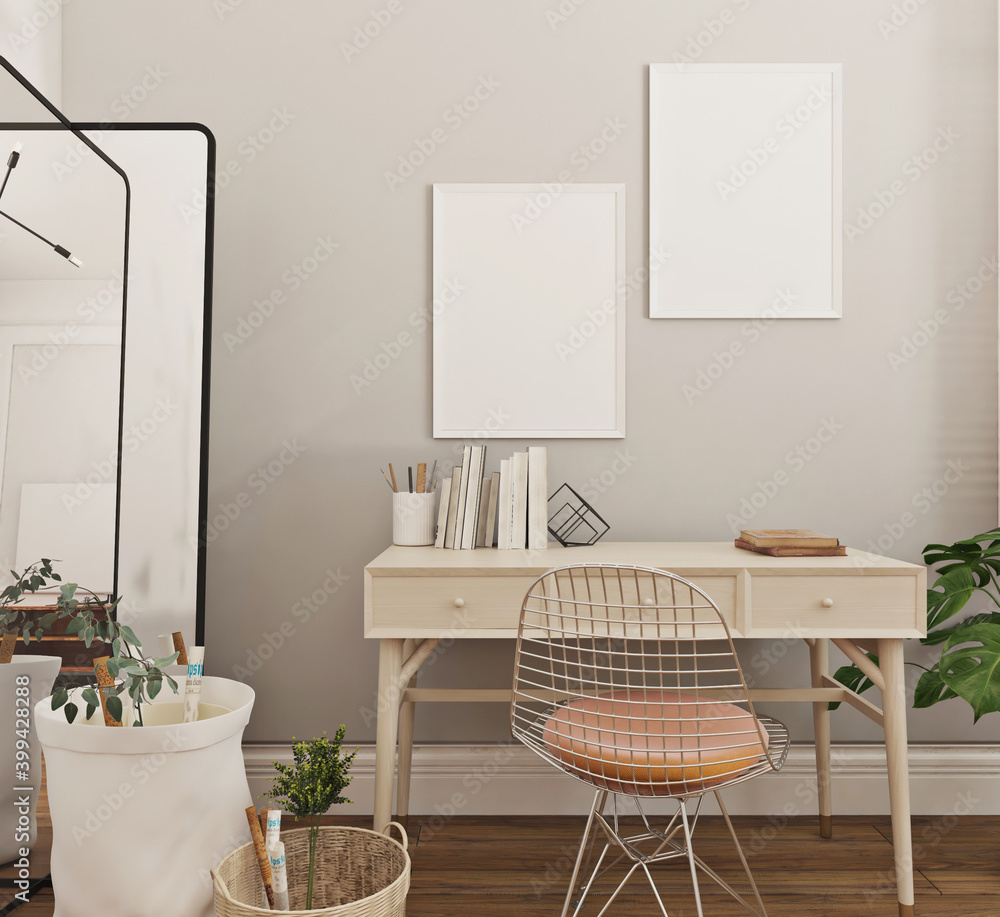 mockup poster in modern study room Stock Illustration | Adobe Stock