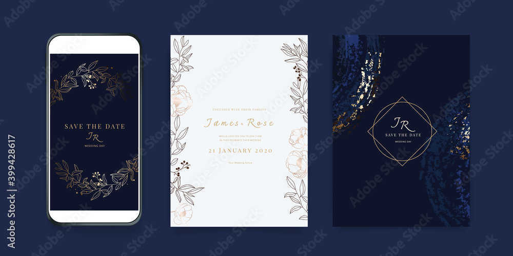 Luxury Social Media Wedding invite frame templates. Vector background ...