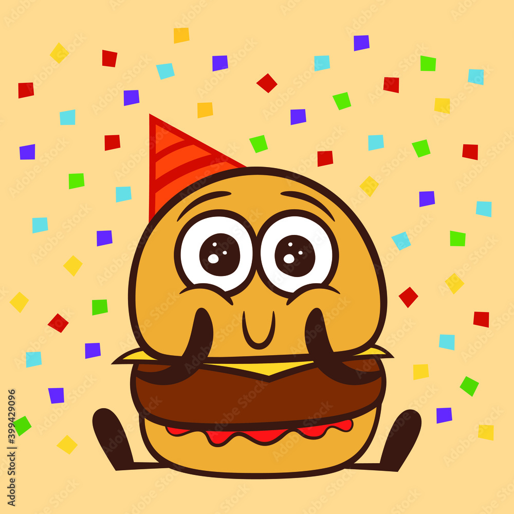 Cute vector cheeseburger birthday greetings cartoon vector Stock Vector ...