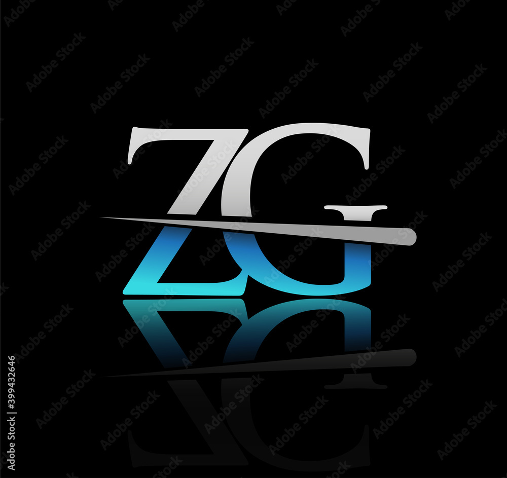initial logotype letter ZG company name colored blue and silver swoosh ...