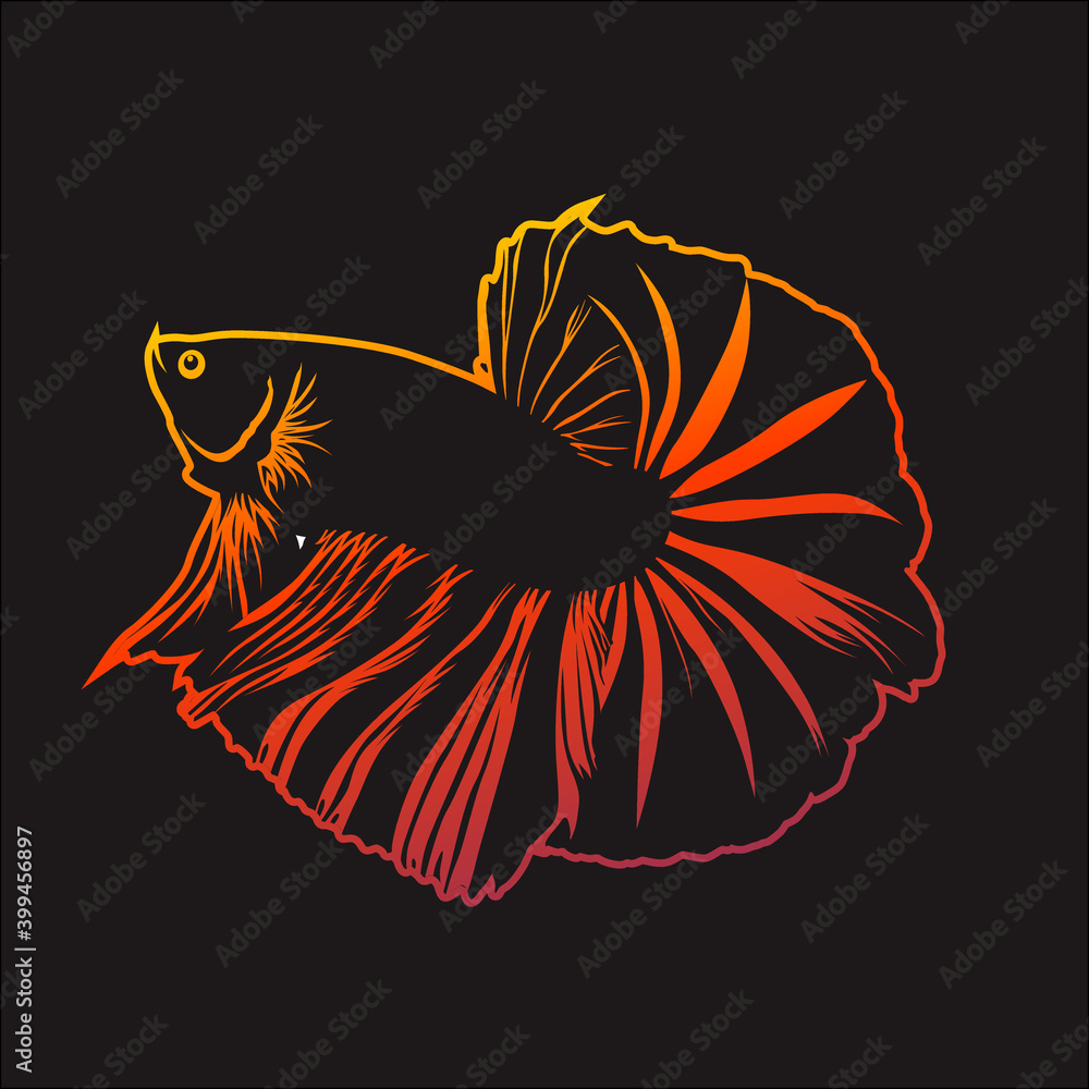 Betta fish vector outline design in elegant color on black background ...