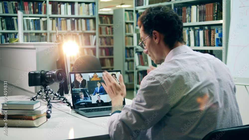 Video conference with students. Online remote learning. Stock Video ...