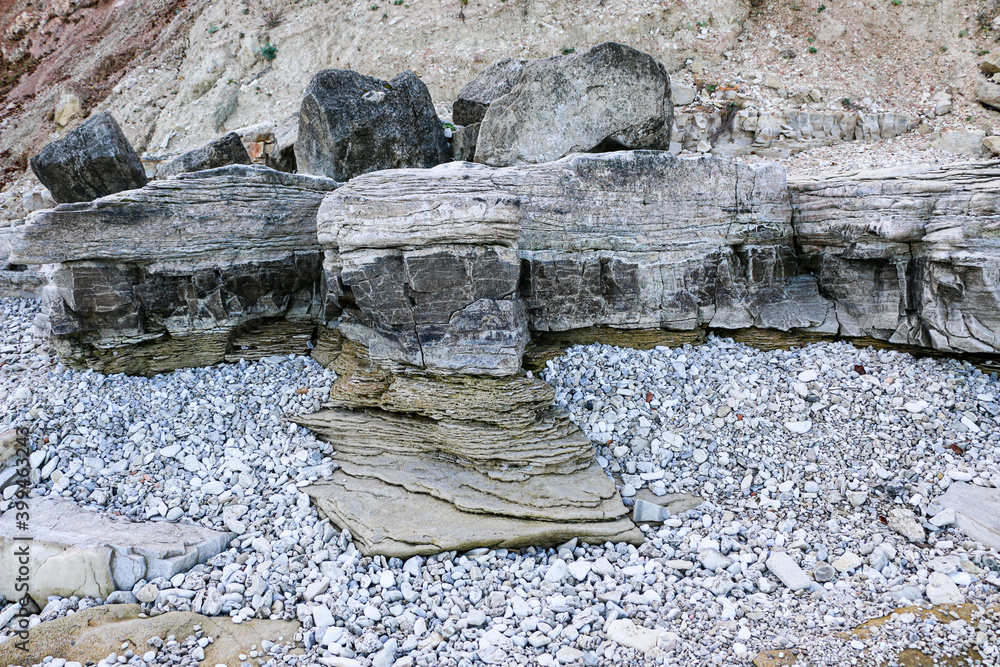 mountain textures of stones with interlayers of gypsum, colored quartz ...
