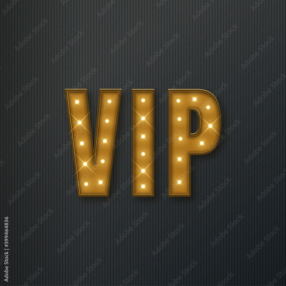 Vip banner, retro styled text with shiny lights, vector illustration ...
