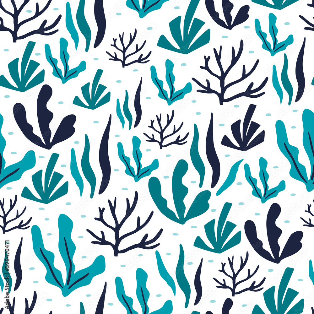 Seamless pattern with underwater plants for the surface design. Simple ...