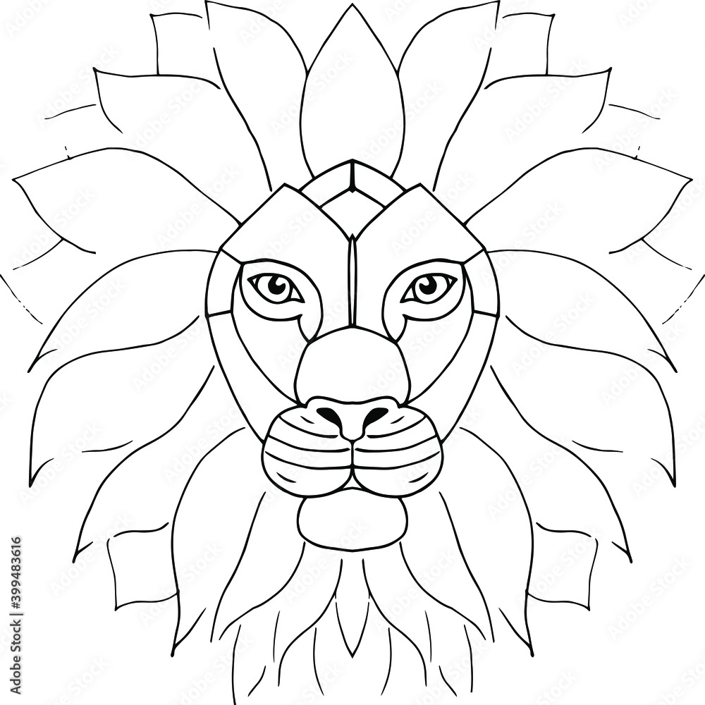lion in line art style. Drawing of a lion by lines. Stock Vector ...