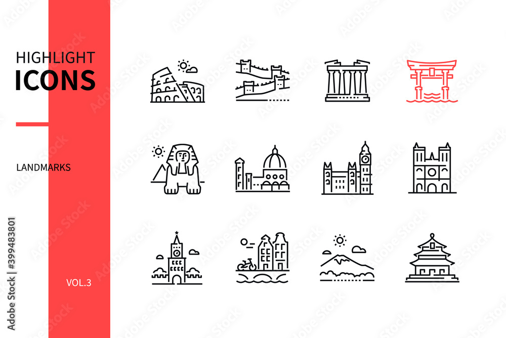 World famous landmarks - line design style icons Stock Vector | Adobe Stock