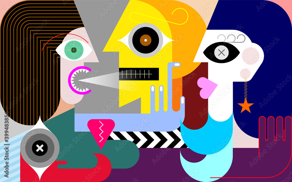 Jealousy modern art vector illustration. A woman screams at a man. Man ...